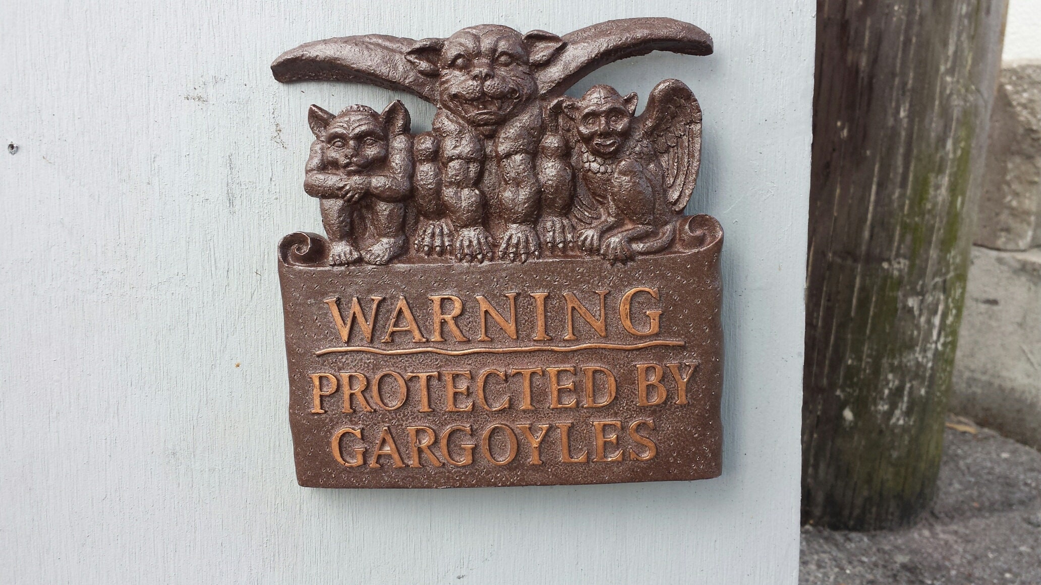 Gargoyle Wall Plaque "warning Protected by Gargoyles" - Etsy