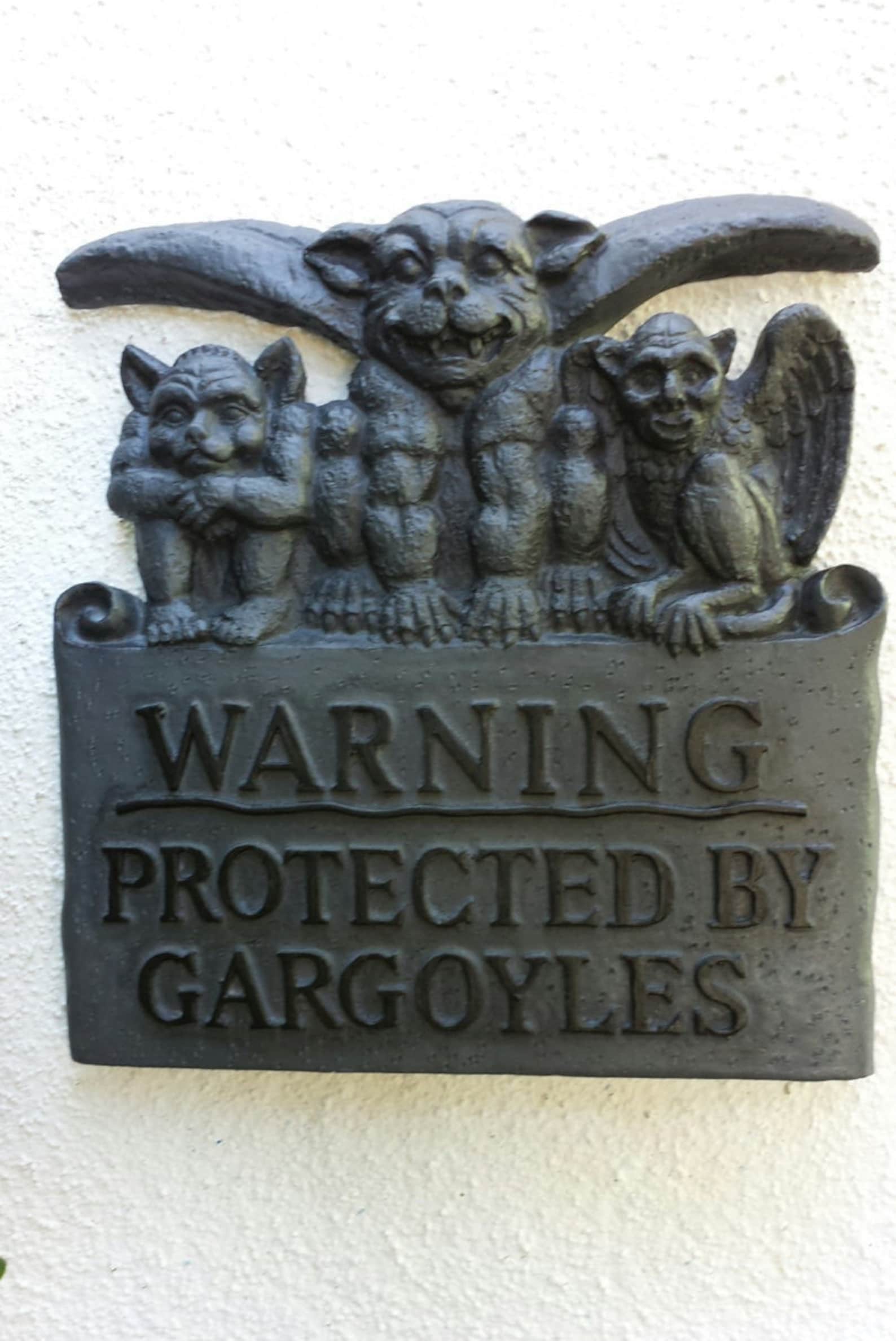 Gargoyle Wall Plaque "warning Protected by Gargoyles" - Etsy