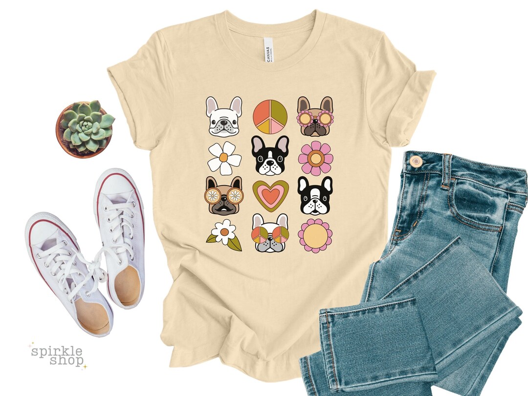 French Bulldog Groovy Flower Power Shirt, Frenchie Mom Retro Tshirt ...