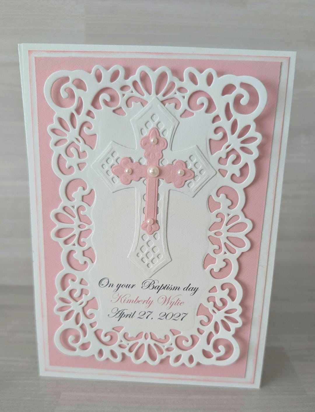 Personalized Baptism Card: Pink or Blue, Handmade Keepsake - Etsy