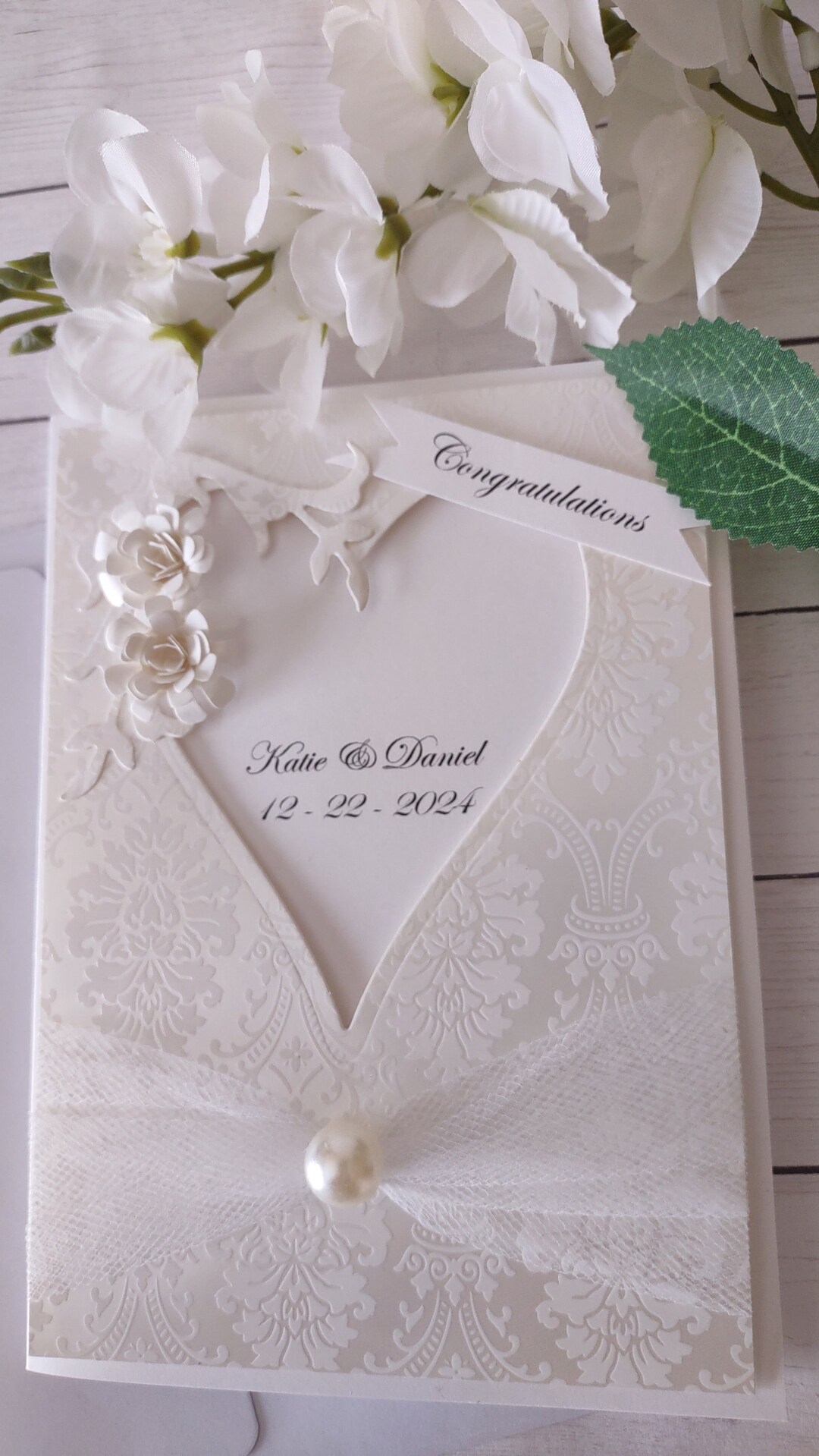 Embossed Wedding Card for Bride and Groom, Elegant, Pearlized Wedding ...