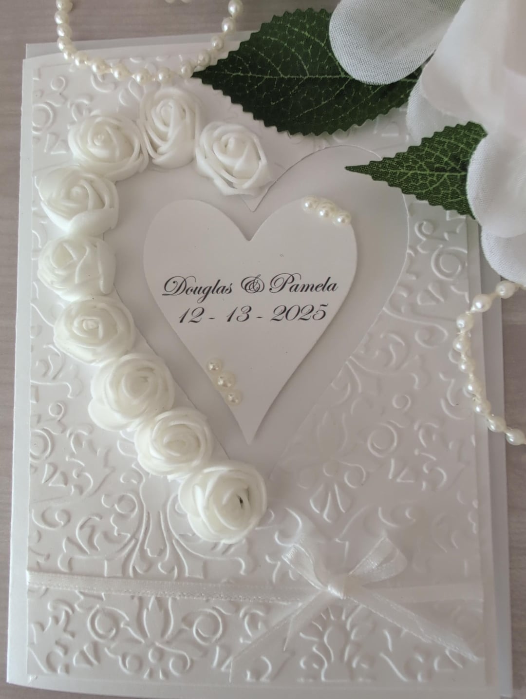 Embossed Wedding Card: Pearl Heart, Personalized Keepsake - Etsy