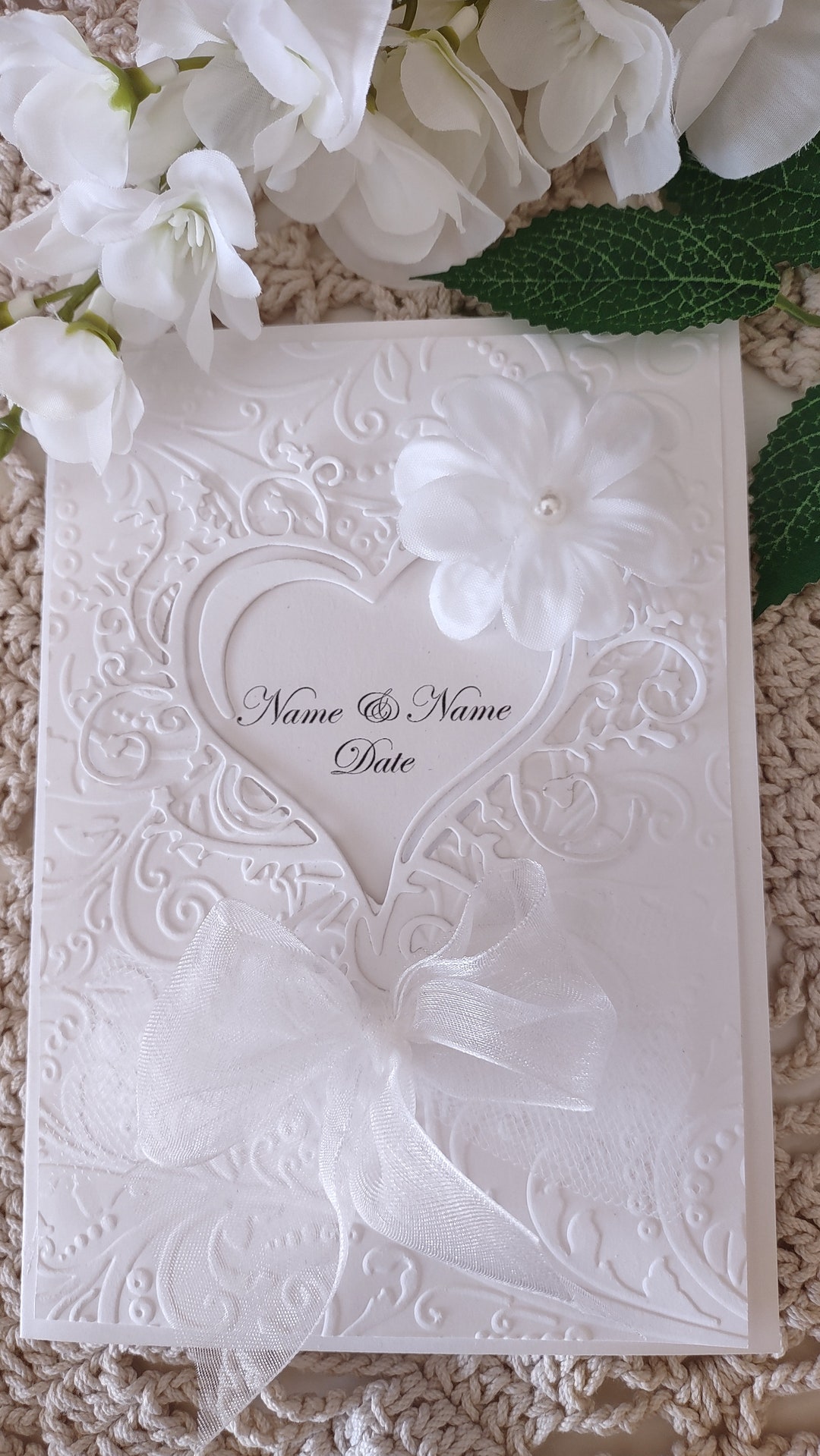 Embossed Wedding Card: Personalized Lace Heart, Han_ - Etsy