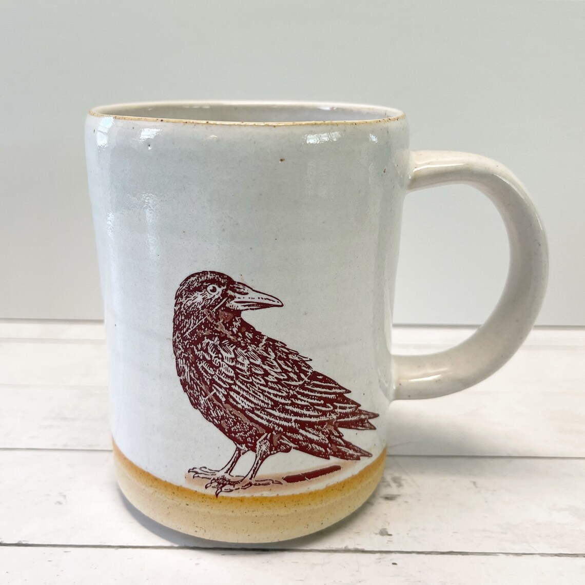 Handmade Raven Stoneware Mug: Hand-printed Coffee Cup - Etsy