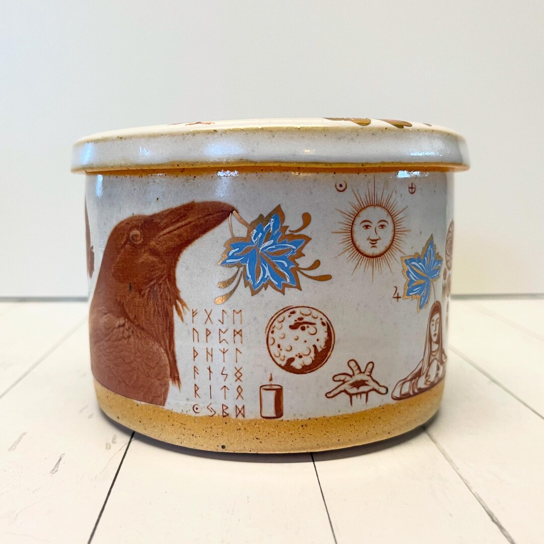 Good Luck Magic Raven Trinket Jar With Vintage 24k Gold and Pink - Etsy