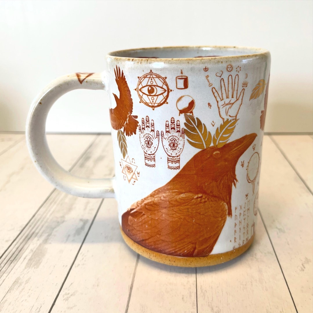 Good Luck Magic Raven Mug With 22k Gold - Etsy