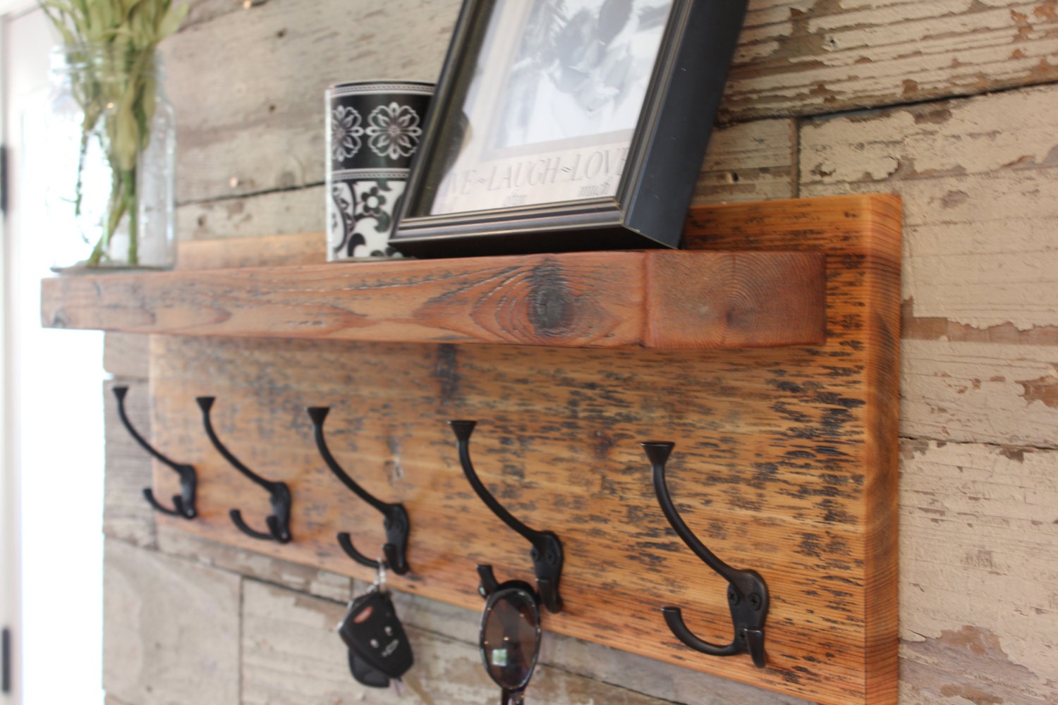 Rustic Entryway Coat Rack Distressed with Triple Hooks and | Etsy Rustic Entryway Coat Rack Distressed with Triple Hooks and | Etsy