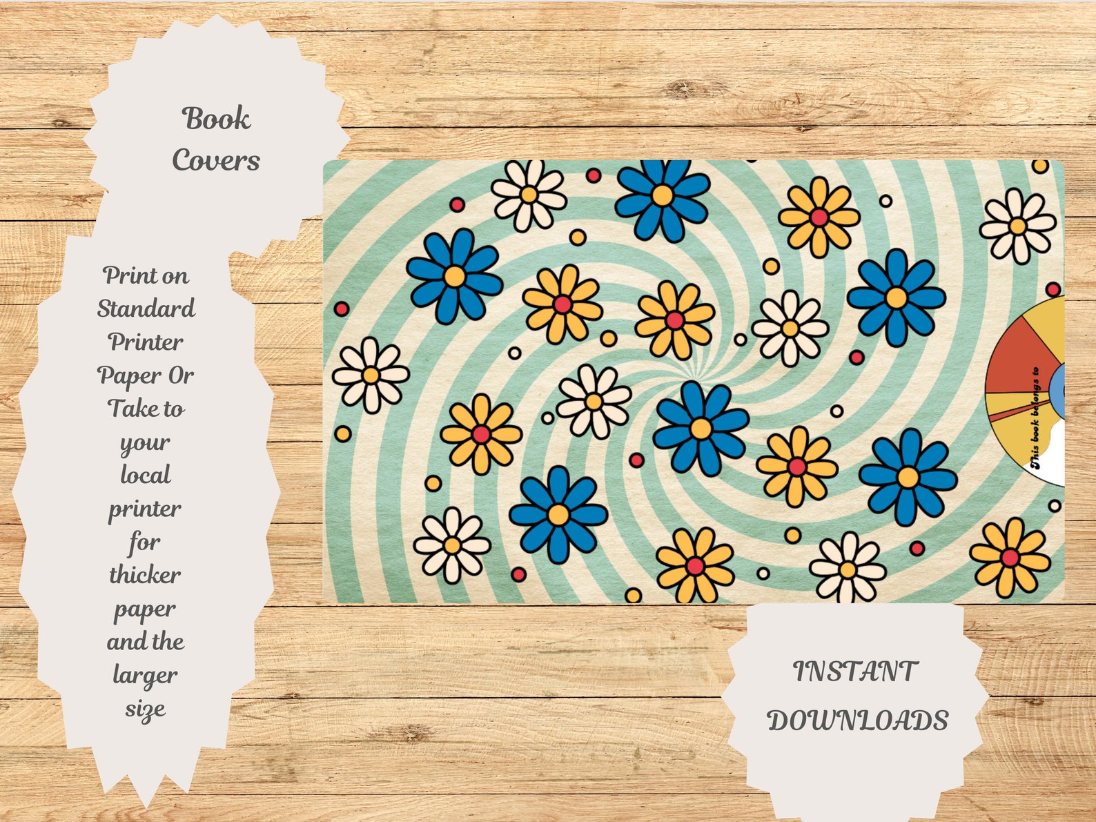Printable Boho / Retro Green Swirl Book Covers in 3 Sizes (small ...