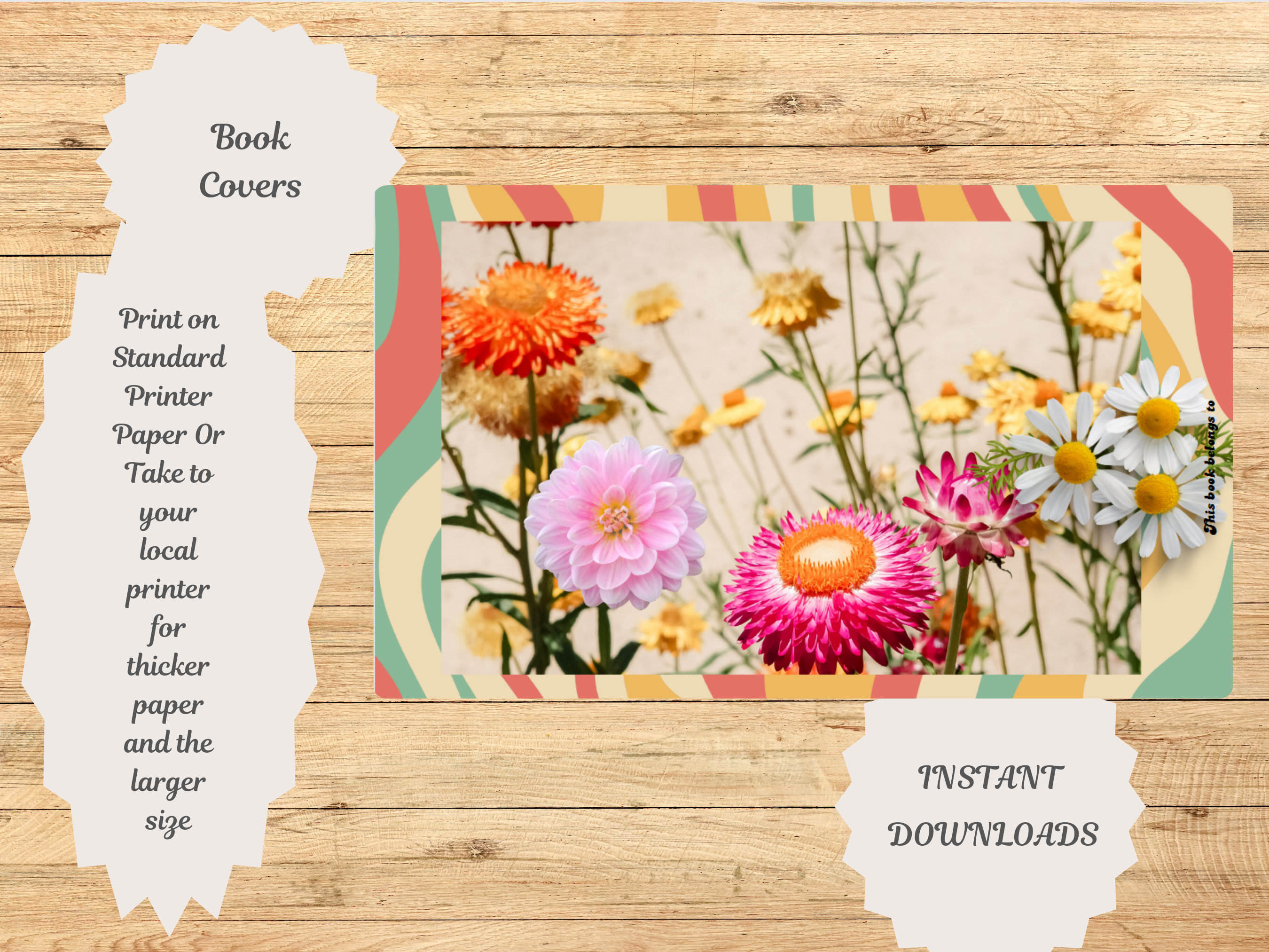 Printable Boho / Retro Wildflower Book Covers in 3 Sizes (small, Medium ...