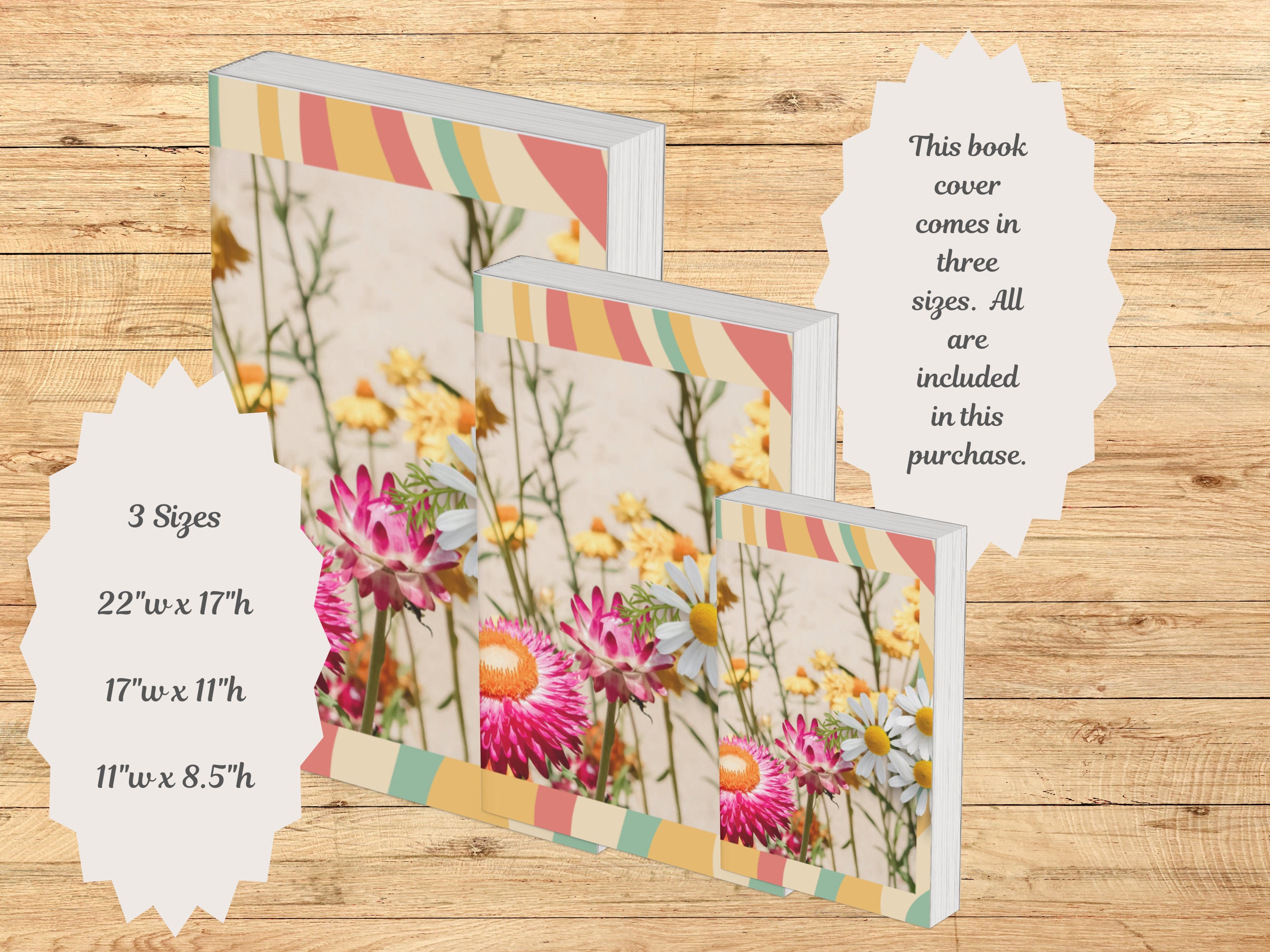 Printable Boho / Retro Wildflower Book Covers in 3 Sizes (small, Medium ...