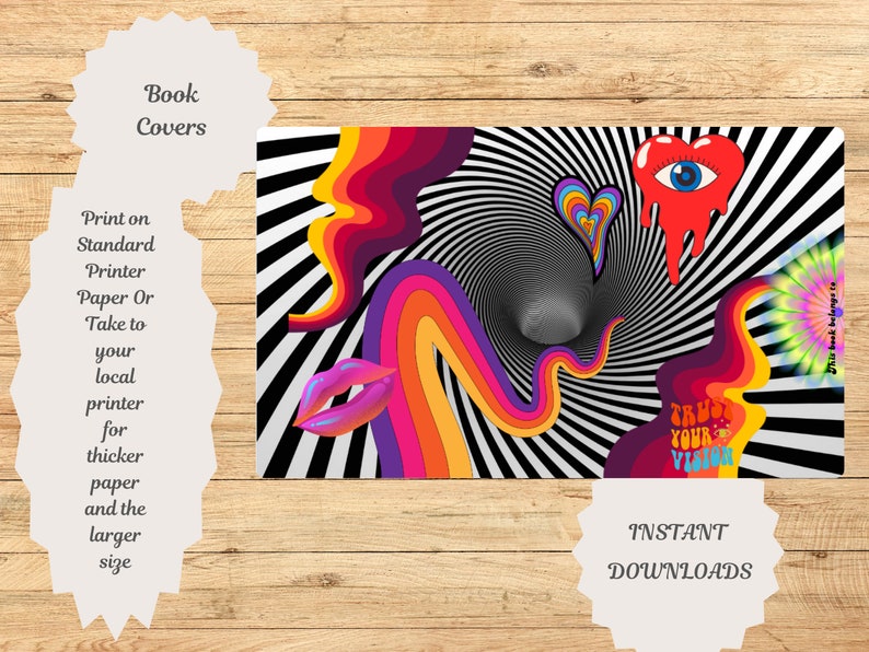 Printable Boho / Retro Psychedelic Book Covers in 3 Sizes (small ...