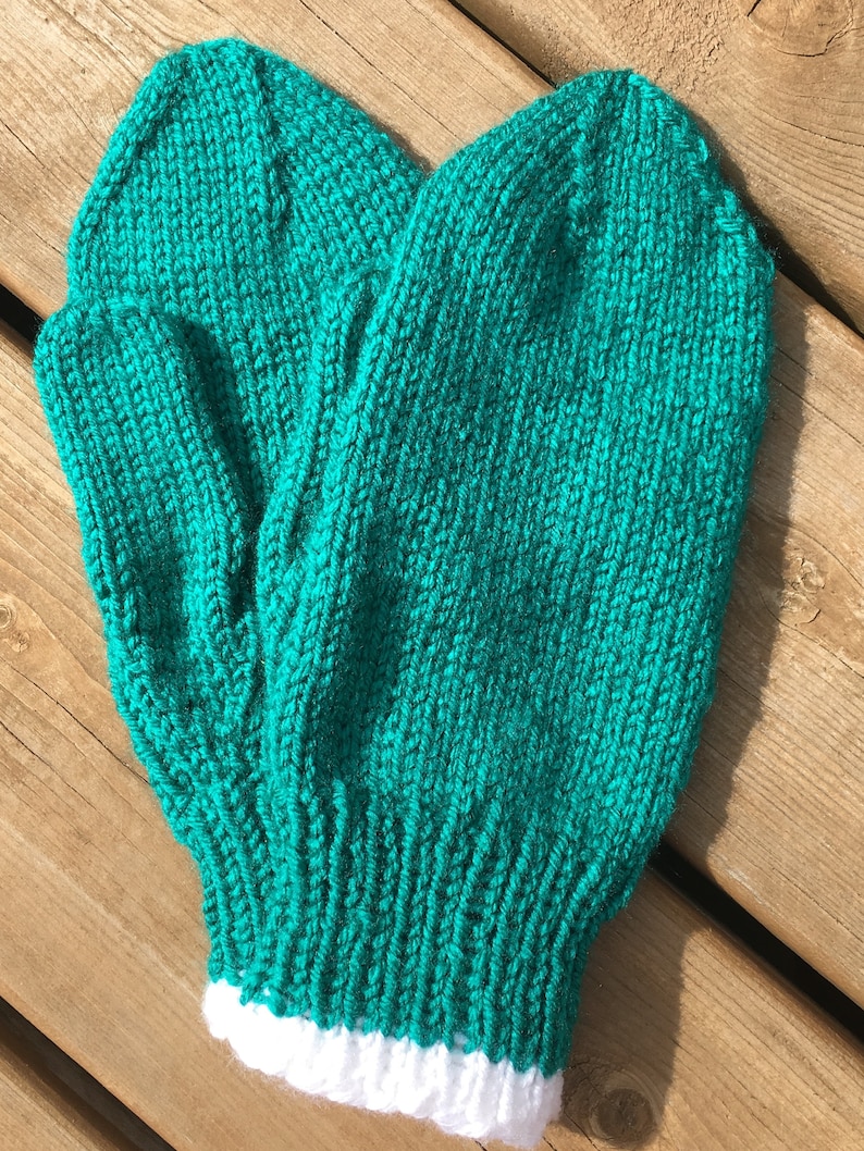 Knit Mittens Men Women Adult Large, Warm Mittens Winter, Seamless Teal ...