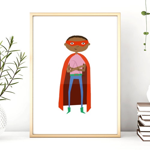 Printable Art for Kids Black Boy Superhero Multicultural - Etsy