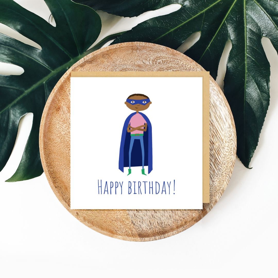 Boys Supehero Birthday Card Black Superhero Superhero - Etsy