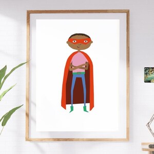 Printable Art for Kids, Black Boy Superhero, Multicultural Superhero ...