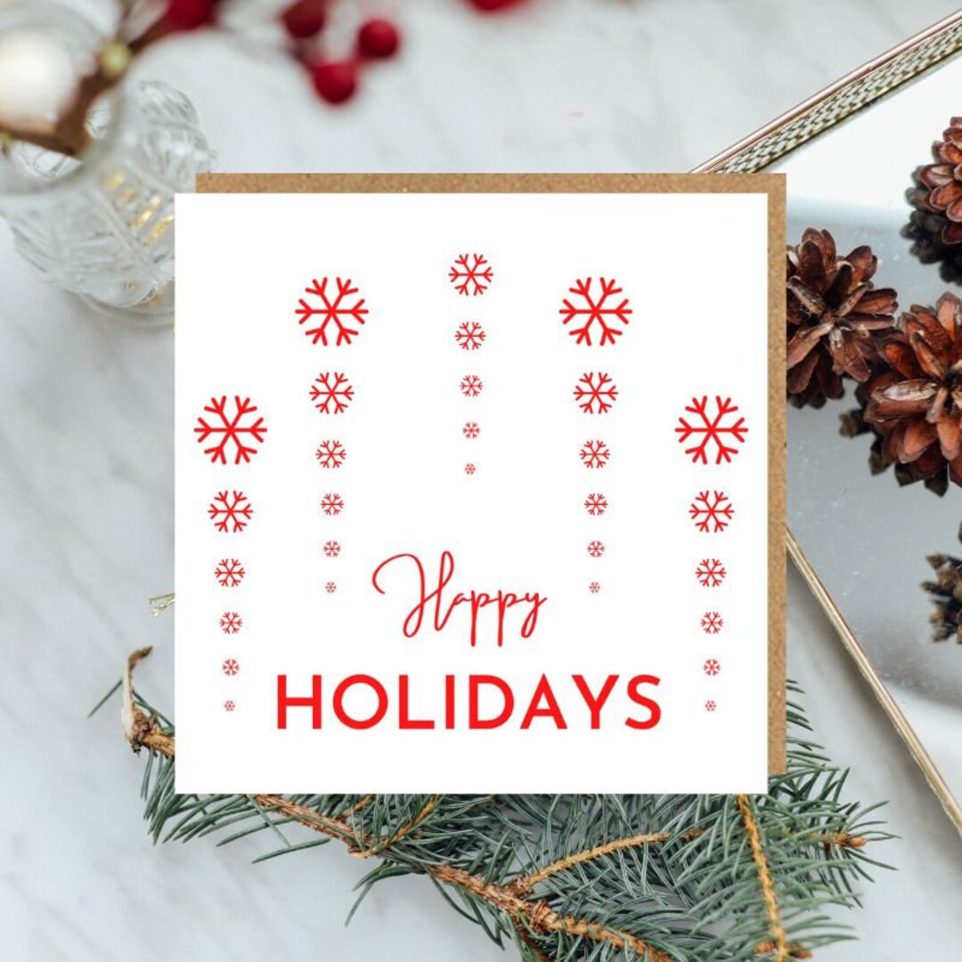 Happy Holidays Non Religious Christmas Card Winter Snow Card Snow Flakes Card Etsy