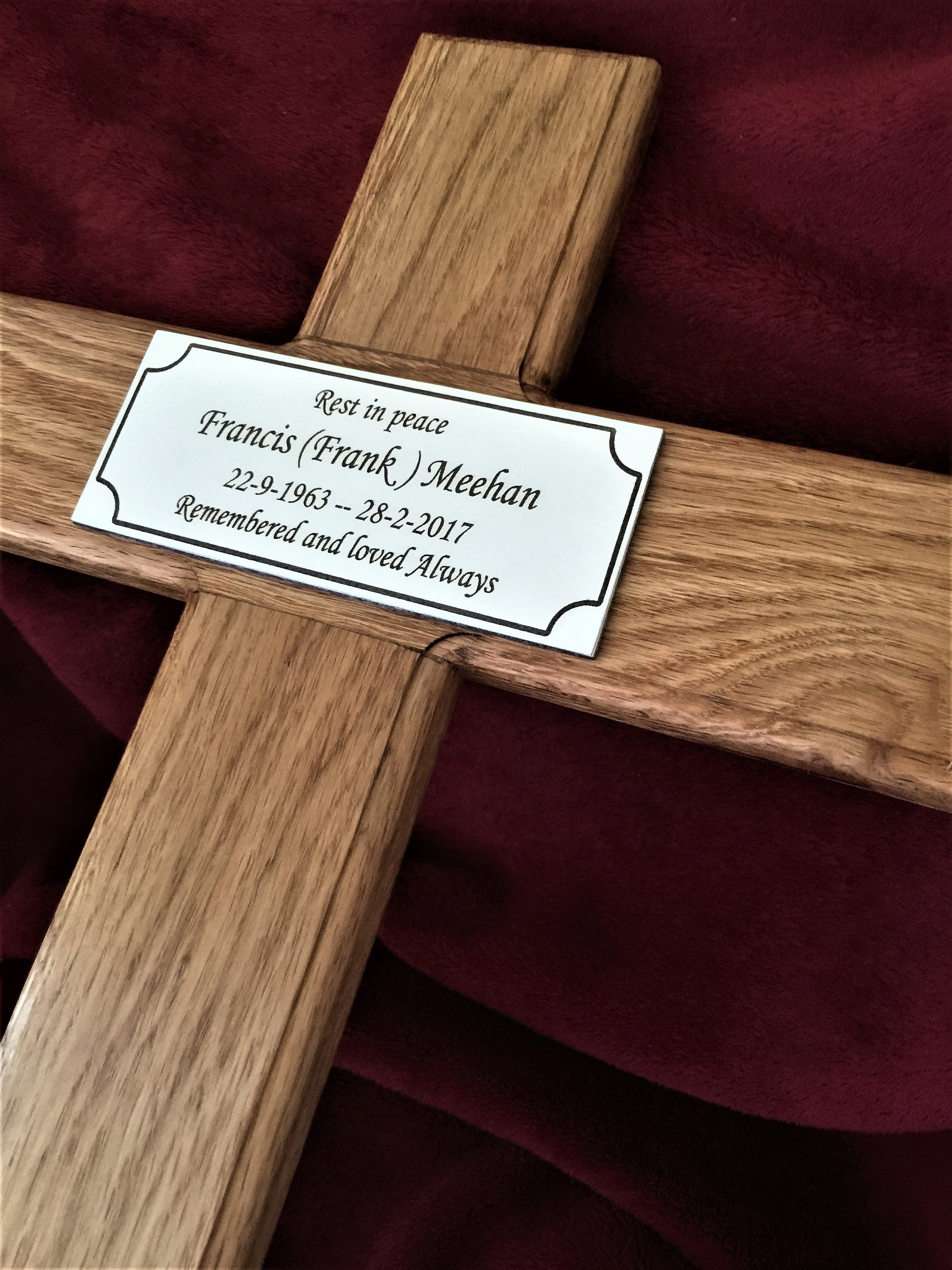 23'' Wooden Memorial Cross Solid Oak Grave Marker & Bespoke ...
