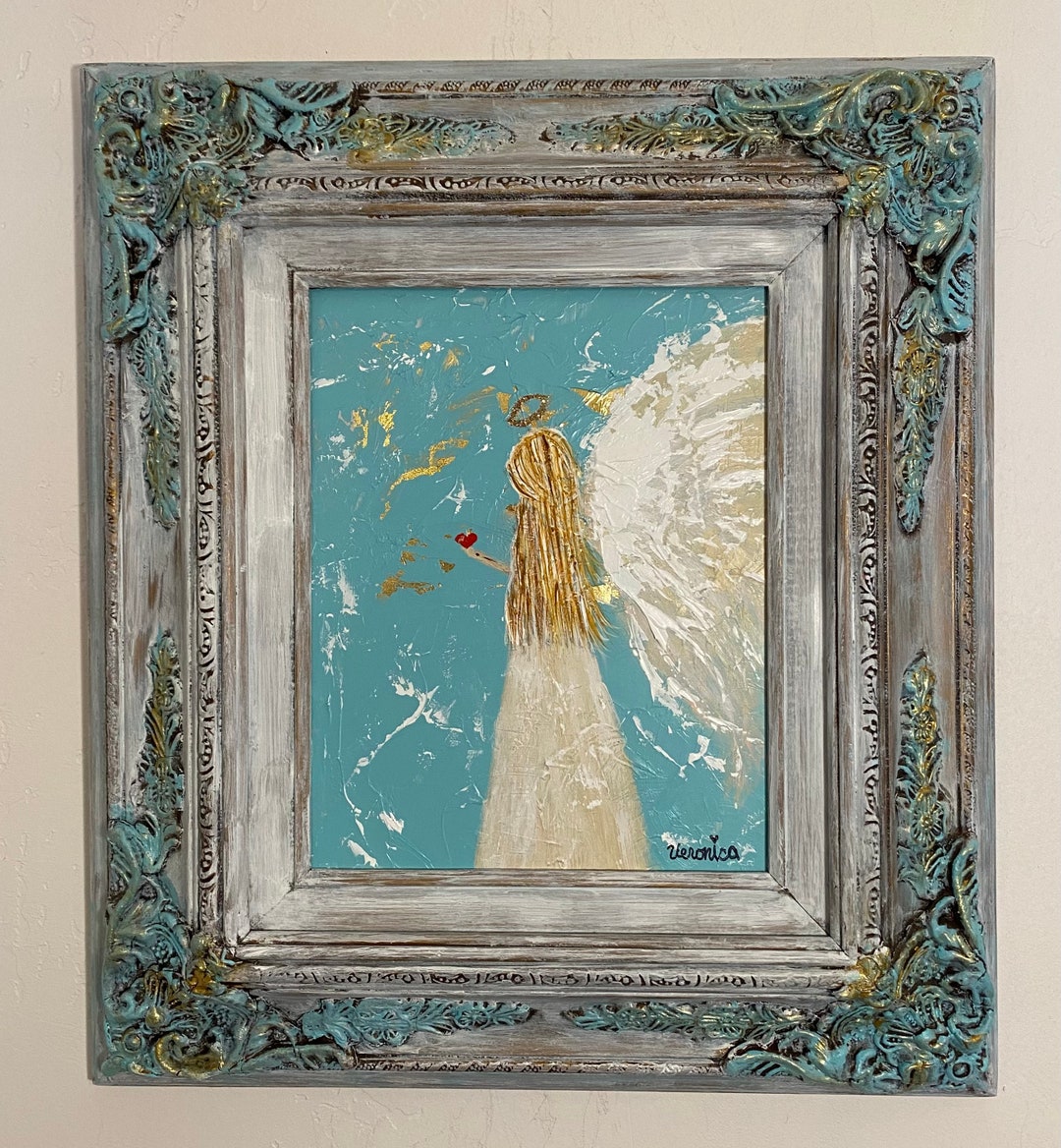 Gorgeous Angel Painting With Gold Foil Background in an Ornate - Etsy