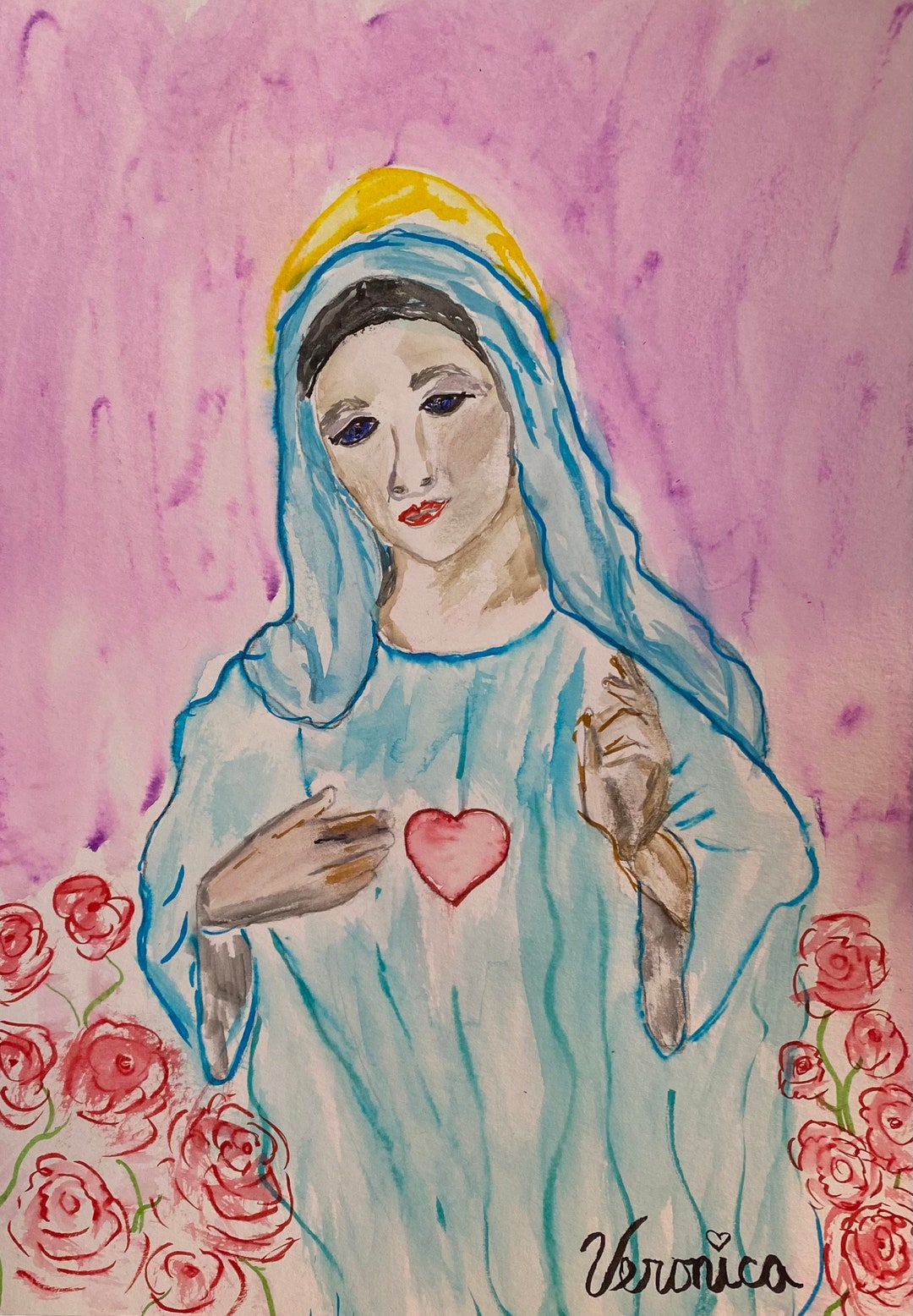Virgin Mary Watercolor Painting - Etsy