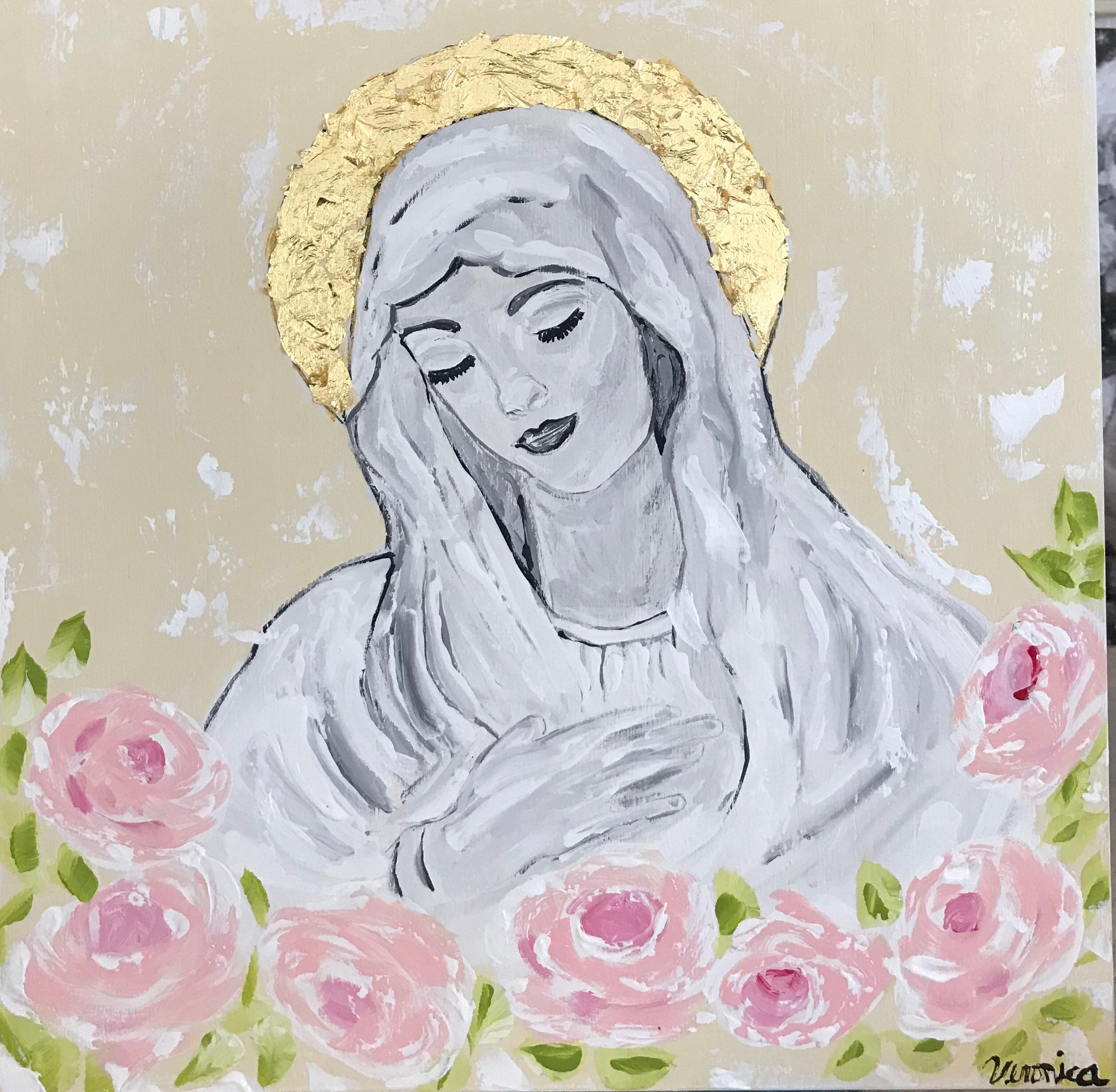 Mother Mary With Roses