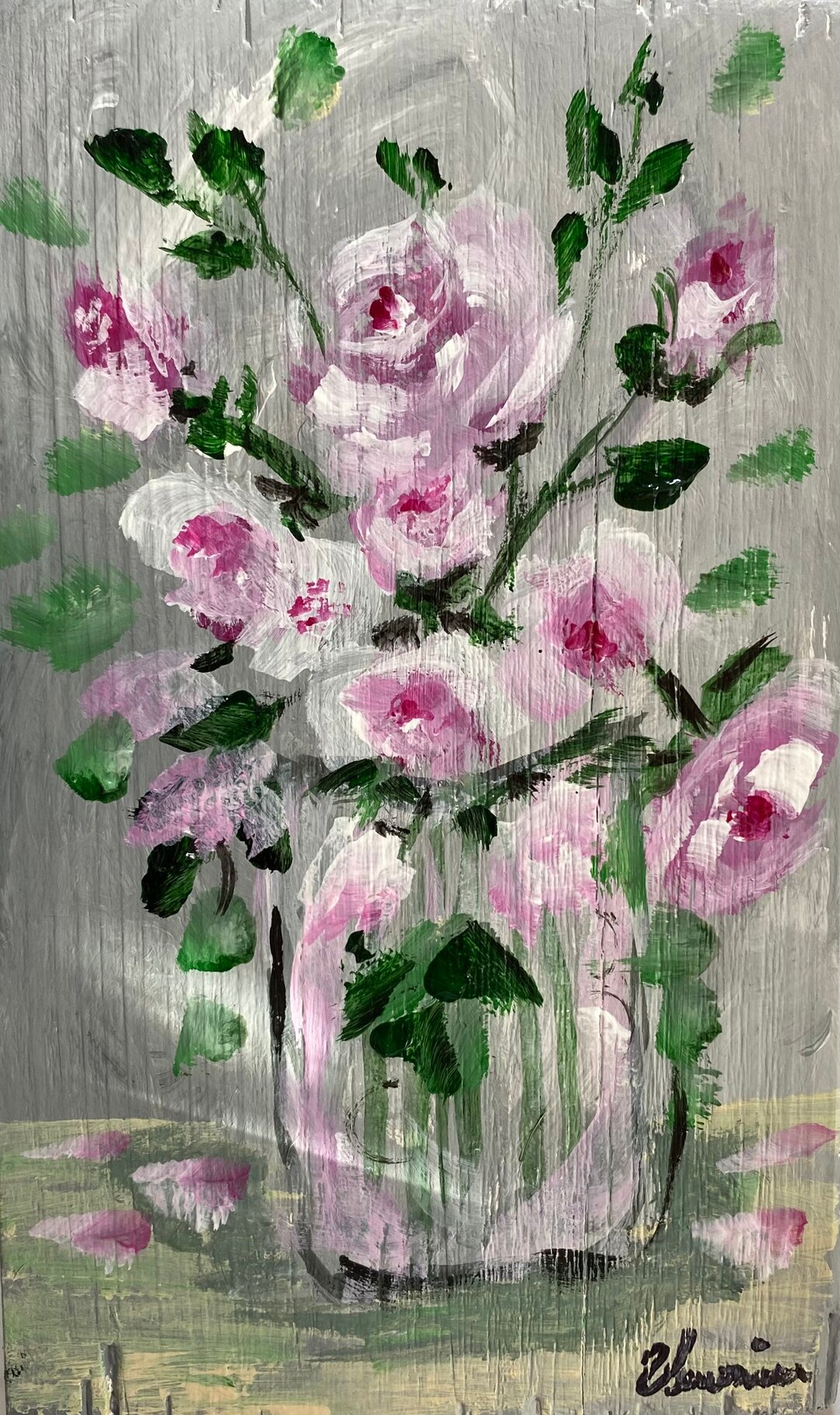 Bouquet of Pink Roses on Wood Shabby Chic Painting - Etsy
