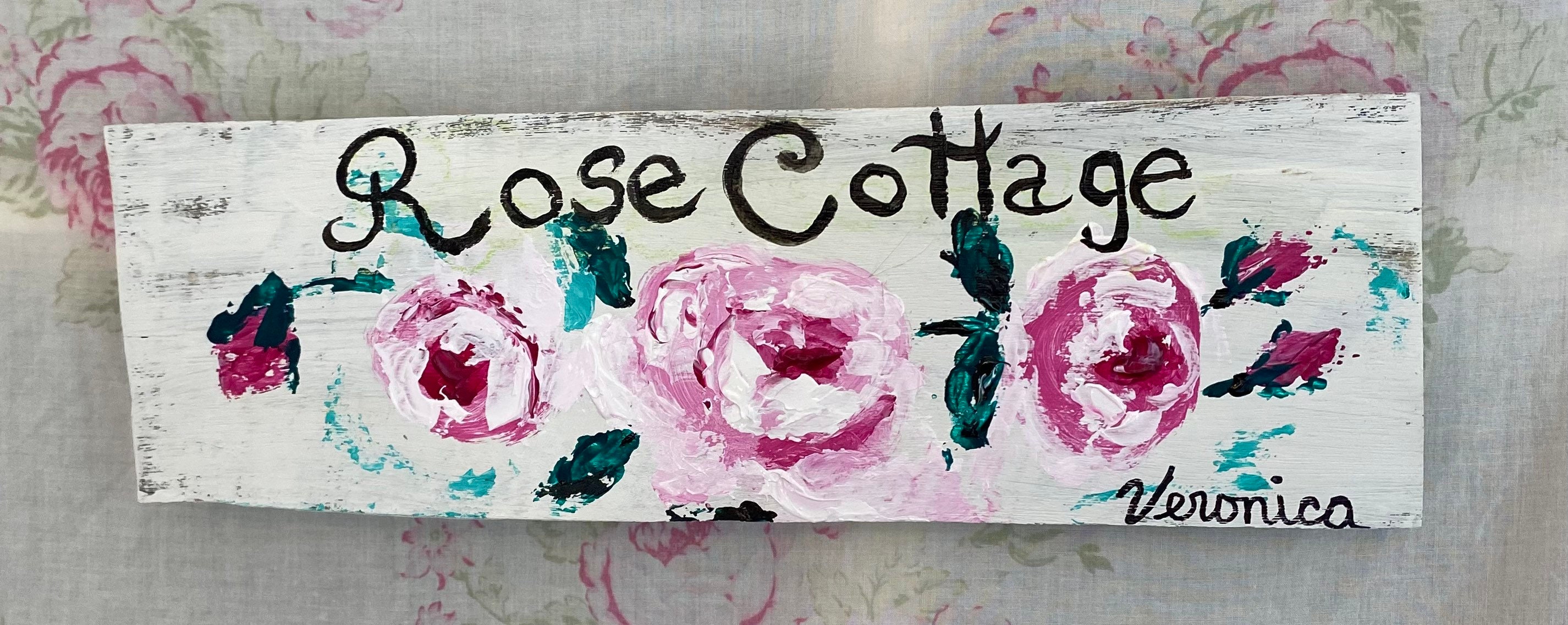 Rose Cottage Sign Wood Cottage Sign Shabby Chic Decor French - Etsy