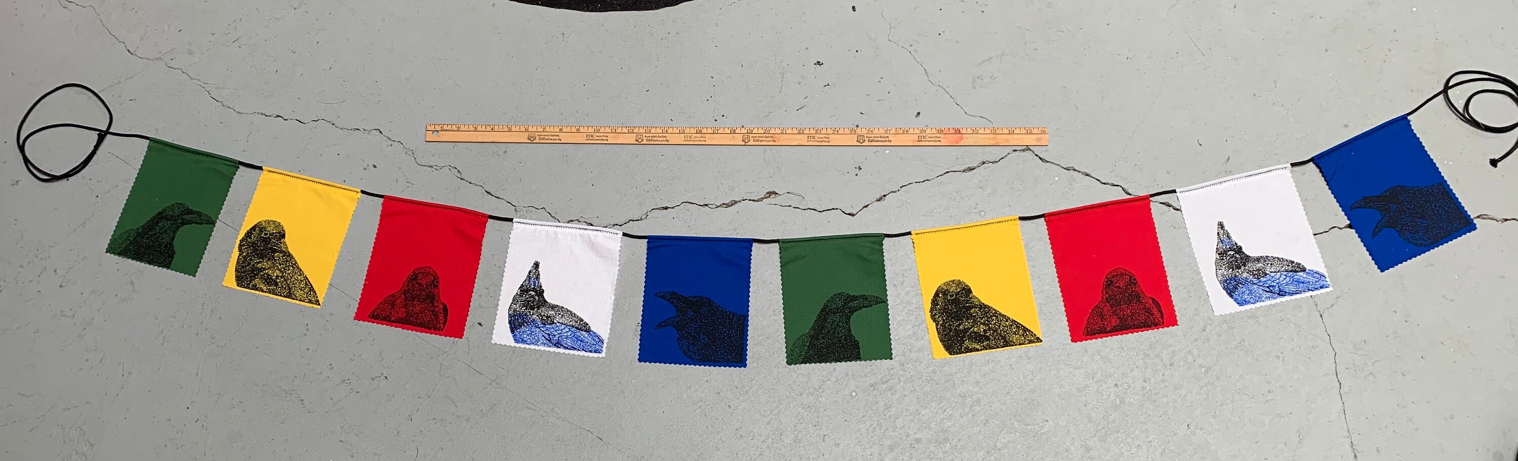 Calligraphic Corvid Head Prayerflags - Primary Colors - 10 - Etsy