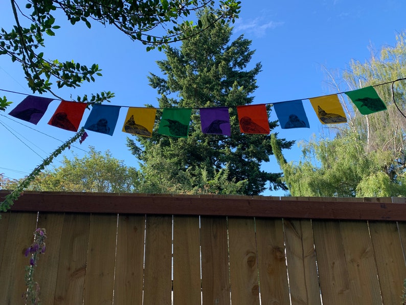 Calligraphic Corvid Head Prayer Flags Bright Pastels - Etsy