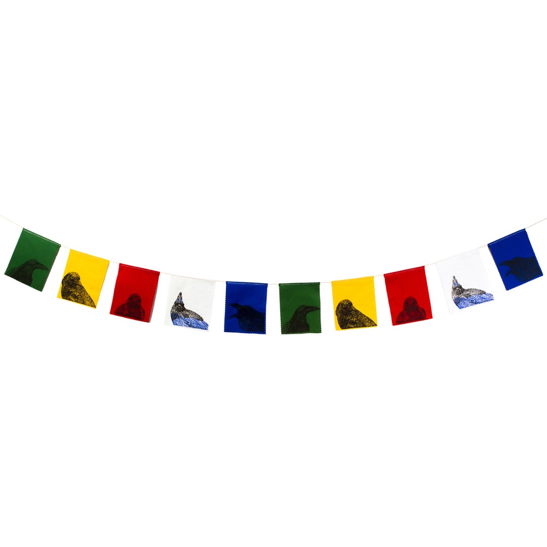 Calligraphic Corvid Head Prayerflags - Primary Colors - 10 - Etsy