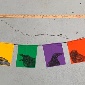 Calligraphic Corvid Head Prayer Flags - Bright Pastels - String of 10 ...