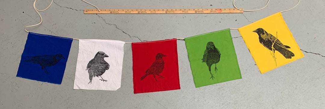 Primary Colored Calligraphic Crow Flags - String of 5 - Etsy