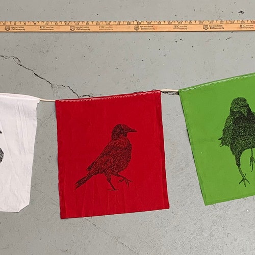 Full Bodied Calligraphic Crow Flags String of 5 Pastel - Etsy