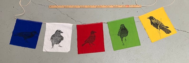 Primary Colored Calligraphic Crow Flags - String of 5 - Etsy