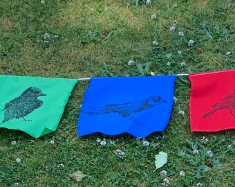 Calligraphic Corvid Head Prayer Flags Bright Pastels String of 10 - Etsy