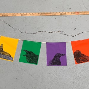Calligraphic Corvid Head Prayer Flags - Bright Pastels - String of 10 ...