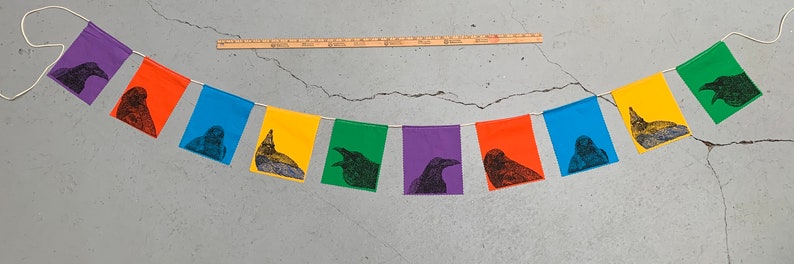Calligraphic Corvid Head Prayer Flags Bright Pastels - Etsy