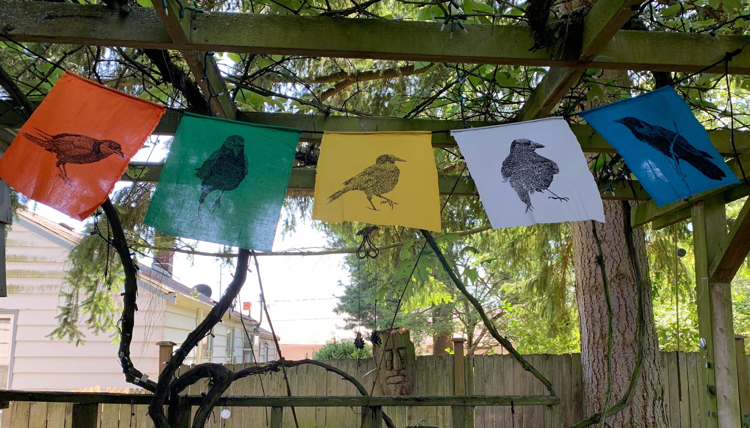 Full Bodied Calligraphic Crow Flags String of 5 Pastel - Etsy