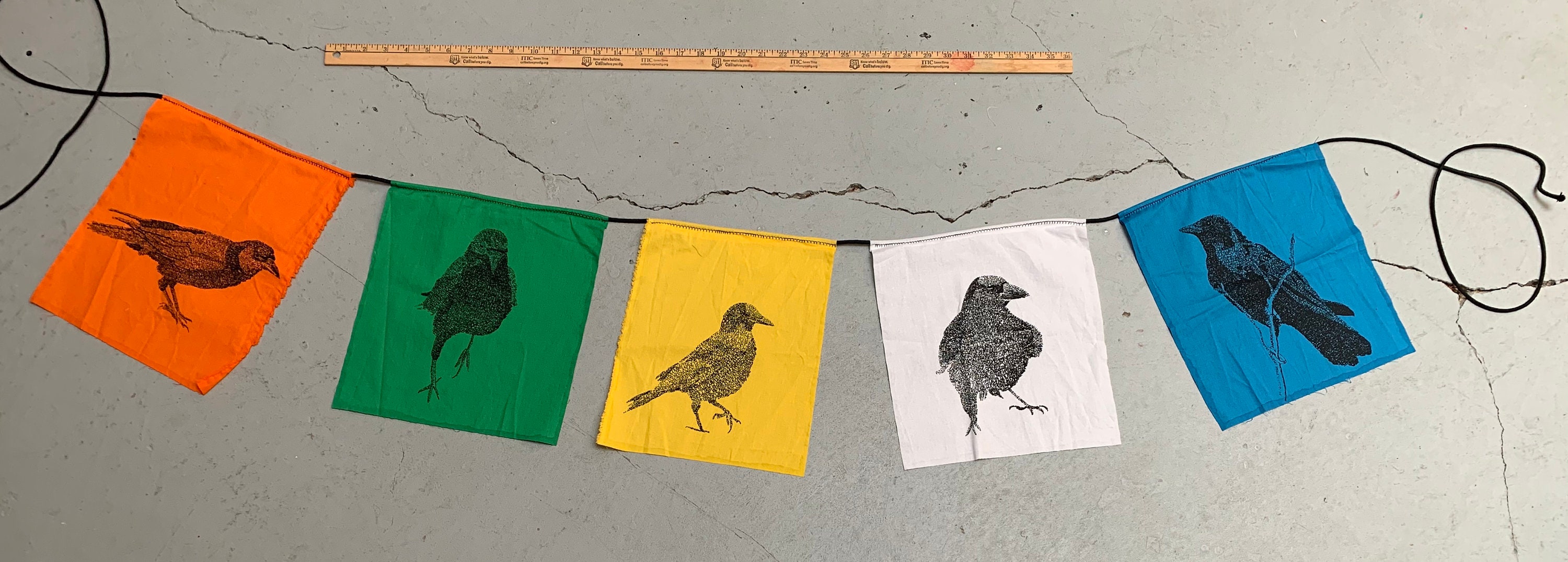Full Bodied Calligraphic Crow Flags String of 5 Pastel - Etsy