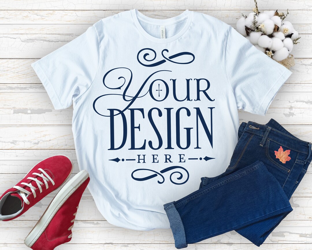 Fall T-shirt Mockup, White T-shirt Mockup, Bella Canvas 3001, Autumn ...