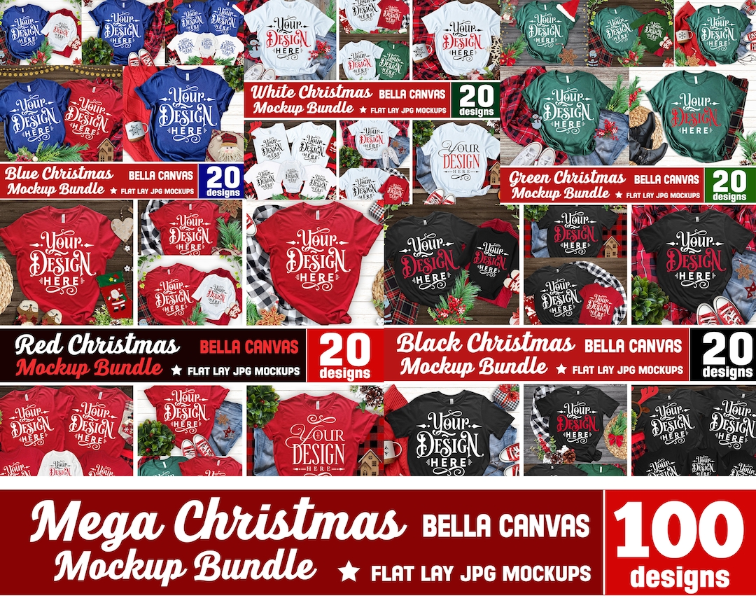 Christmas Mockup Mega Bundle, 100 Christmas Mockups, Bella Canvas 3001 ...