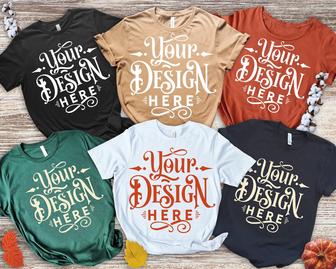 Fall T-shirt Mockup, Group of 6 T-shirt Mockup, Bella Canvas 3001 ...
