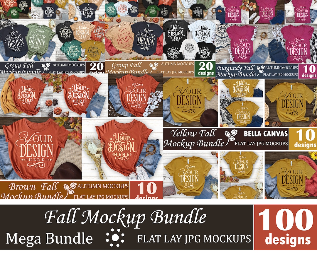 Fall Mockup Mega Bundle, 100 Autumn Mockups, Bella Canvas 3001 Included ...