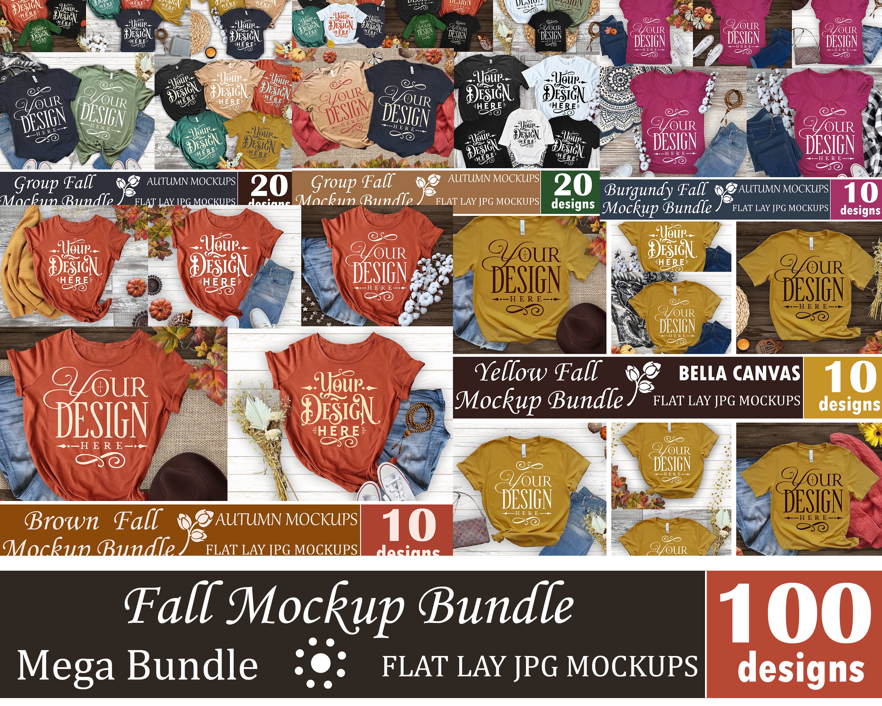 Fall Mockup Mega Bundle 100 Autumn Mockups Bella Canvas 3001 - Etsy