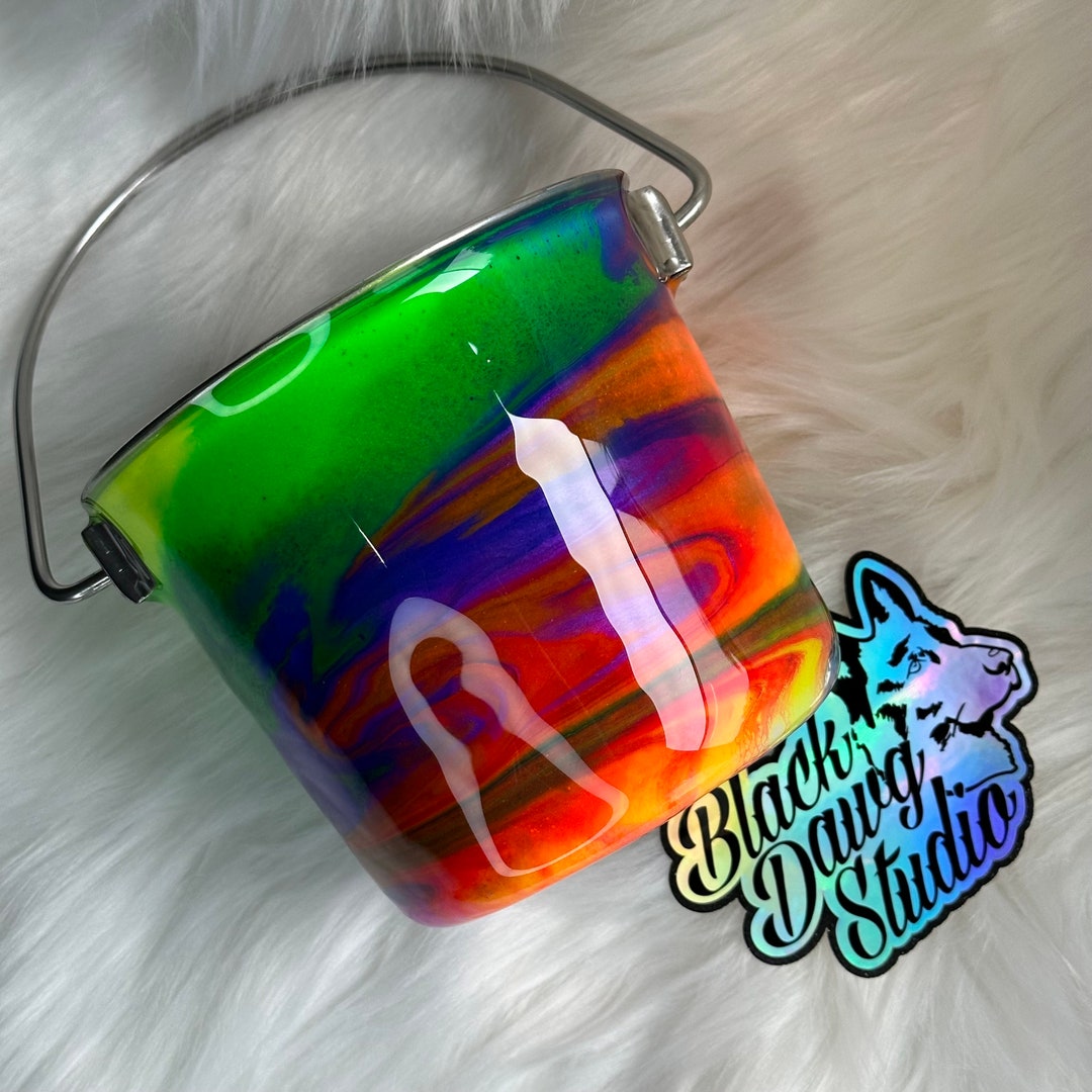 1qt Water Bucket Pail Dog Tumbler | Neon Tie Dye Swirl | Epoxy Tumbler ...