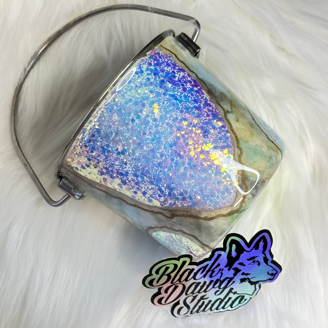 1qt Water Bucket Pail Dog Tumbler | Glitter Opal Geode | Epoxy Tumbler ...