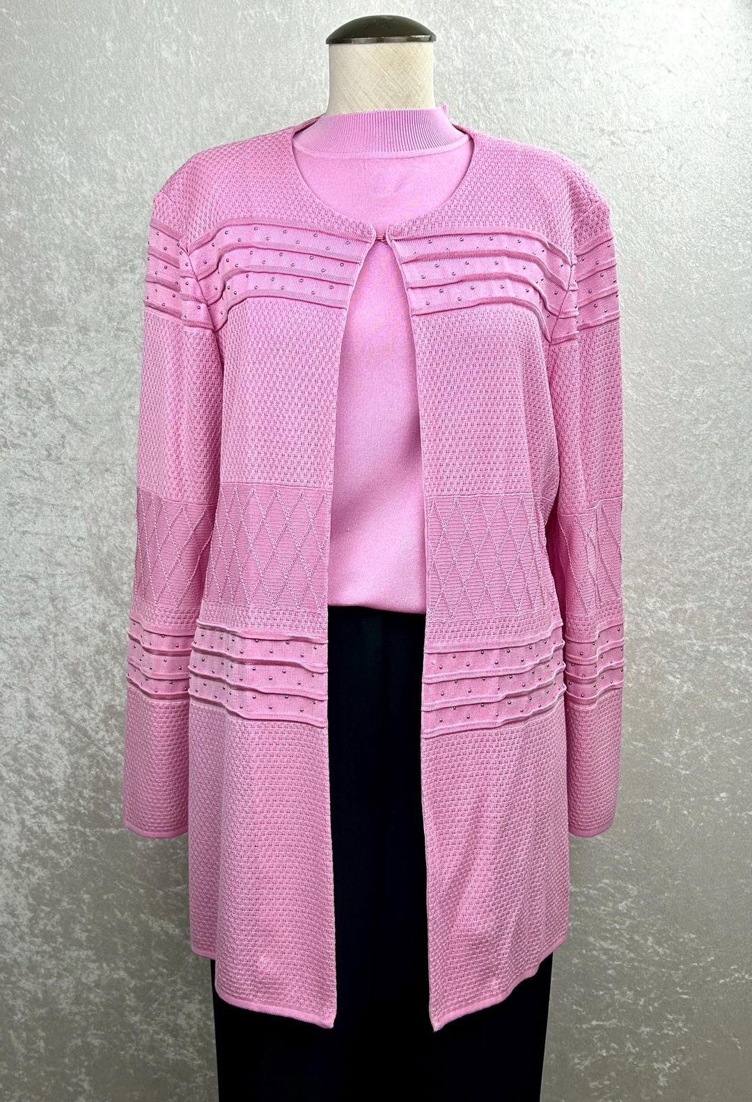Old Money Ming Wang Womens Retro Pink Cardigan Sweater Set Corpcore ...