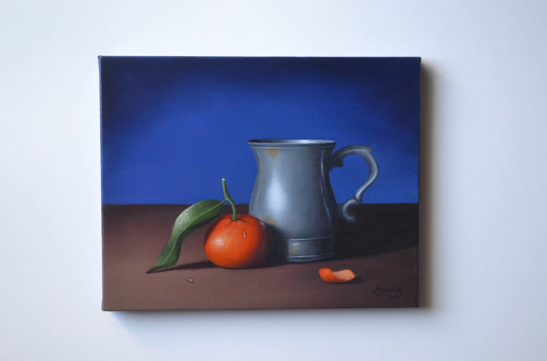 Acrílico pequeña pintura de bodegones naranja mandarina - Etsy España
