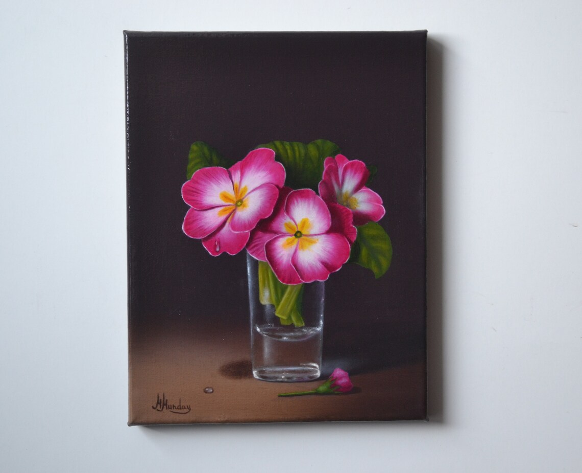 Acrylic Pink Primrose Painting, Flower, Original Floral Painting, Small ...