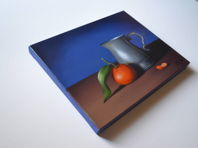Acrílico pequeña pintura de bodegones naranja mandarina - Etsy España