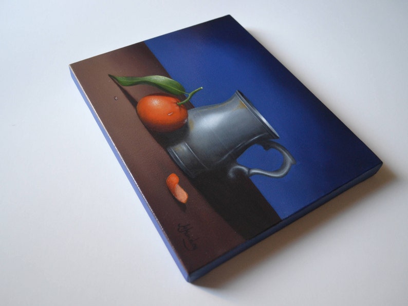 Acrílico pequeña pintura de bodegones naranja mandarina - Etsy España